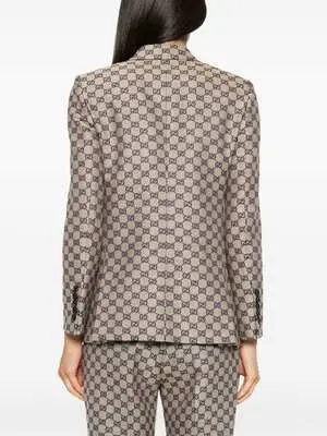 Gucci Gg-embroidered Single-breasted Blazer - Neutrals