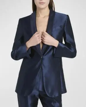 Giorgio Armani Linen-silk Blazer - Navy