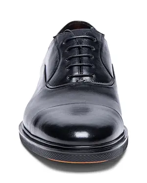 Santoni Cap Toe Leather Dress Shoes - Black