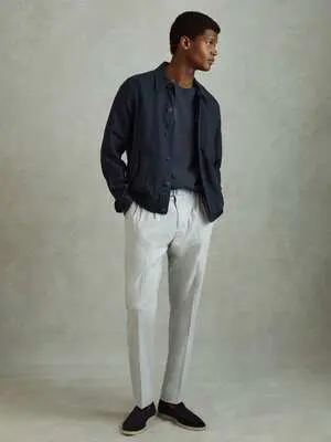 REISS Cadiz Linen Elasticated Hem Overshirt