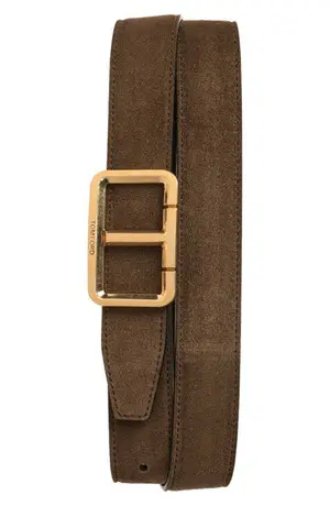 TOM FORD Scored Suede T-buckle Belt - 1e043 Army Green
