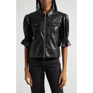 Cinq À Sept Holly Ruffle Faux Leather Jacket - Black