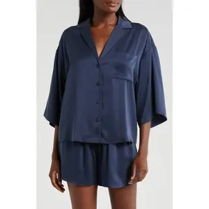 Lunya Washable Silk Button-up Short Pajamas Deep Blue