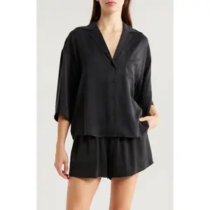 Lunya Washable Silk Button-up Short Pajamas - Immersed Black