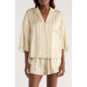 Lunya Washable Silk Button-up Short Pajamas Pampas Stripe