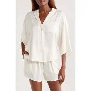 Lunya Washable Silk Button-up Short Pajamas - Tranquil White