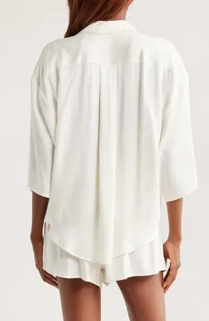 Lunya Washable Silk Button-up Short Pajamas - Tranquil White
