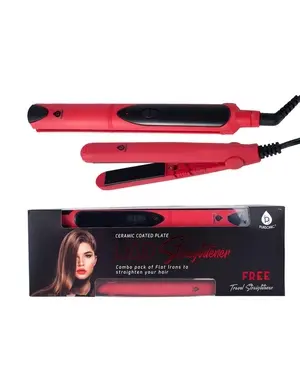 PURSONIC Professional Salon Quality Flat Iron Hair Straightener With A Free Travel Straightener - Red