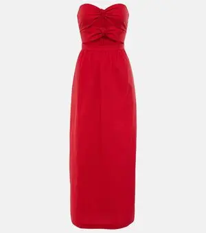 ADRIANA DEGREAS Gathered Cotton Jersey Maxi Dress - Red