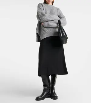 JIL SANDER Wool Midi Skirt - Black