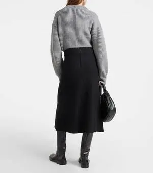 JIL SANDER Wool Midi Skirt - Black