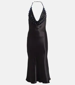 Bottega Veneta Beaded Satin Midi Dress - Black