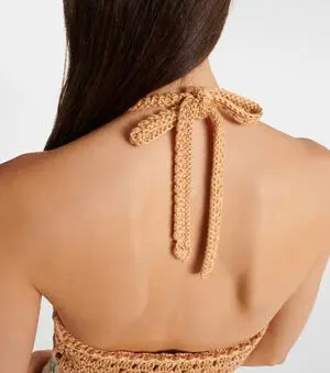 Etro Crochet Cotton Halter Top With Self-ties