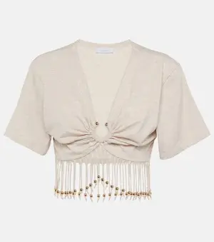 Rabanne Fringed Beaded Crop Top - Neutrals