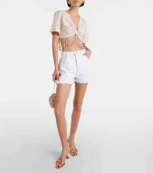 Rabanne Fringed Beaded Crop Top - Neutrals