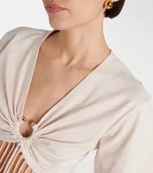 Rabanne Fringed Beaded Crop Top - Neutrals