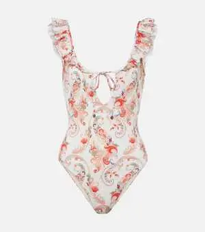 Etro Ruffled Paisley Swimsuit - White