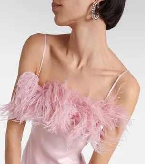 David Koma Feather-trimmed Satin Midi Dress - Pink