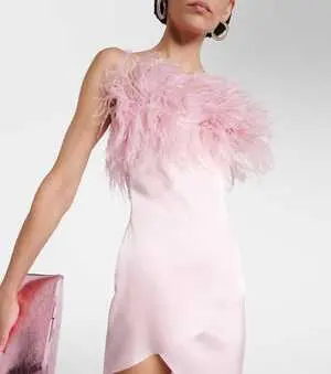 David Koma Feather-trimmed Satin Midi Dress - Pink