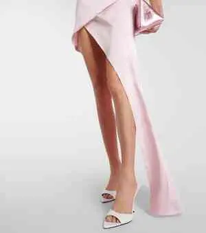 David Koma Feather-trimmed Satin Midi Dress - Pink
