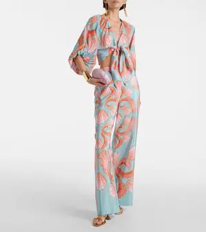 ADRIANA DEGREAS Printed High-rise Silk Wide-leg Pants