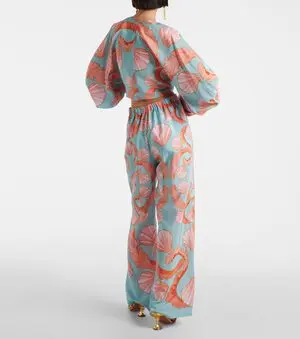 ADRIANA DEGREAS Printed High-rise Silk Wide-leg Pants