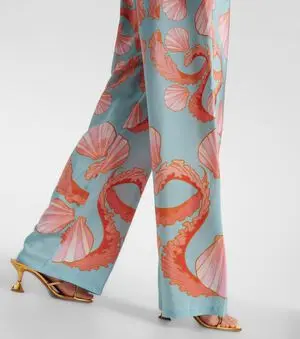 ADRIANA DEGREAS Printed High-rise Silk Wide-leg Pants