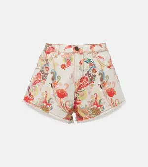 Etro Mid-rise Denim Paisley Shorts - Multicoloured