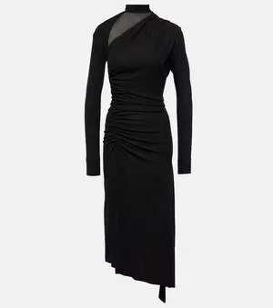 Victoria Beckham Asymmetric Ruched Midi Dress - Black