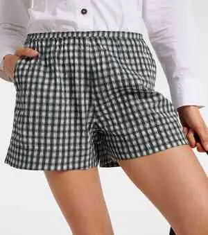 GANNI Checked Seersucker Shorts - Black