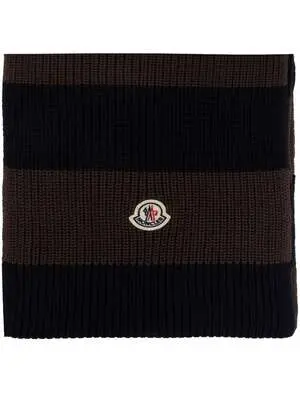 Moncler Striped Cotton Scarf - Brown