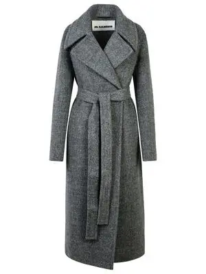 JIL SANDER Wool-Blend Double-Breasted Coat - Grey
