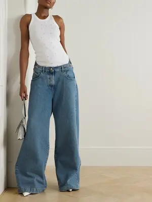 Attico Layered High-rise Wide-leg Jeans