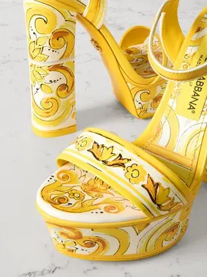 Dolce & Gabbana Keira Printed Leather Platform Sandals - Yellow