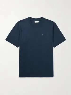 Nn07 Adam 3209 Logo-embroidered Pima Cotton-jersey T-shirt - Blue