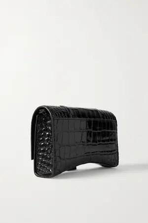Balenciaga Hourglass Croc-effect Shoulder Bag - Black