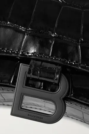 Balenciaga Hourglass Croc-effect Shoulder Bag - Black