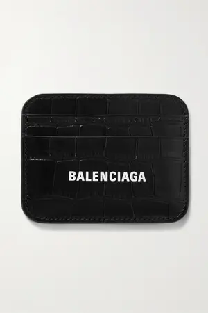 Balenciaga Cash Printed Croc-effect Leather Cardholder - Black