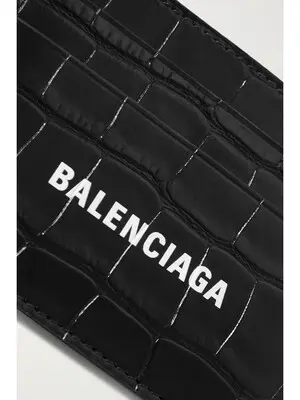 Balenciaga Cash Printed Croc-effect Leather Cardholder