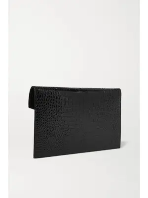 Saint Laurent Uptown Croc-effect Patent-leather Pouch - Black