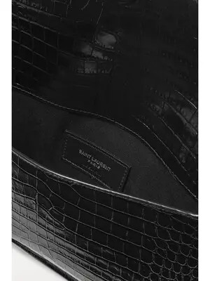 Saint Laurent Uptown Croc-effect Patent-leather Pouch - Black