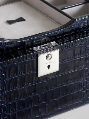 Smythson Mara Croc-effect Leather Jewelry Box - Blue