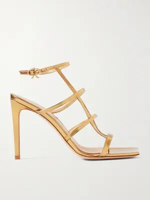 GIANVITO ROSSI 95 Metallic Leather Sandals - Gold