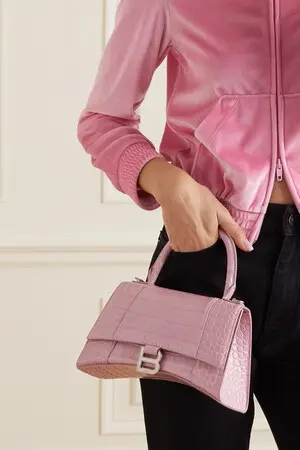 Balenciaga Hourglass Small Croc-effect Leather Tote - Pink