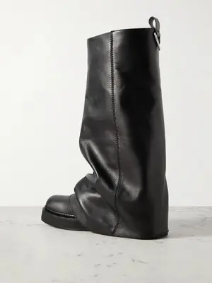 Attico Robin Layered Leather Knee Boots - Black