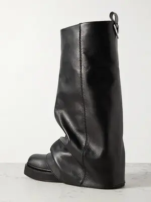 Attico Robin Layered Leather Knee Boots - Black