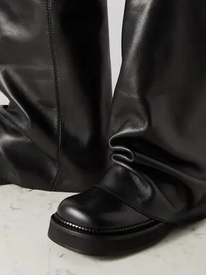 Attico Robin Layered Leather Knee Boots - Black