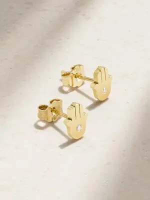 JENNIFER MEYER Mini Hamsa 18-karat Diamond Stud Earrings - Gold