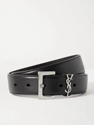 Saint Laurent Cassandre Leather Belt - Black