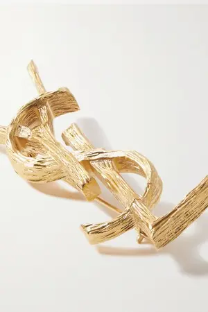 Saint Laurent Tone Logo Brooch - Gold